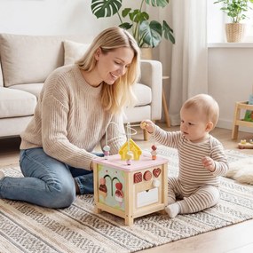 Costway 7 v 1 Hrací kostka s motorickou smyčkou a zásuvnou hrou Dřevěná