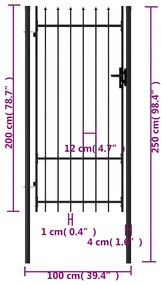 vidaXL Marketos Plotová branka Boxtel jednokřídlé dveře s hroty nahoře ocel 1x2 m černá