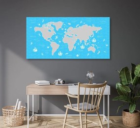 Obraz nebesky modrá mapa světa - 120x60 cm