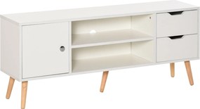 HOMCOM TV Stánek pro 50" Televize Moderní Obývací Stůl s 2 Otevřenými Policemi a 2 Zásuvkami Nosnost 30 kg pro Ložnici 120x28x44 cm Bílý | Aosom