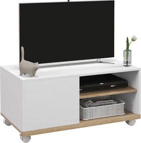 HOMCOM Moderní TV Stánek na Kolečkách pro Televize do 42 Palců - TV Stánek do Obývacího Pokoje s 1 Dvéřmi a 2 Úložnými Policemi 80x45x39,5 cm Bílý | A