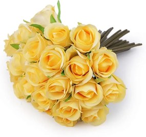 Umělá kytice růže - 3 žlutá světlá