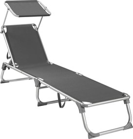 Lehátko 55x193x31 cm, nastavitelná lehátko se slunečníkem, kouřově šedé