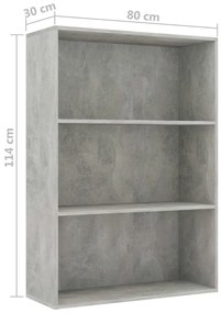 3-patrová knihovna Bieber - betonově šedá | 80x30x114 cm