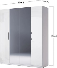Skříň 4dv se zrcadlem, série N bílá Family