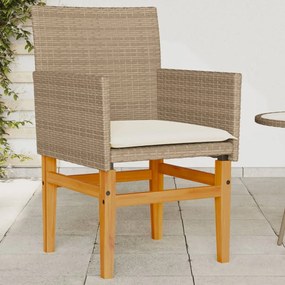 Zahradní židle s poduškami 2ks béžové polyratan a masivní dřevo,  368716