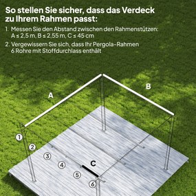 Náhradní střecha pro pergolu 3 x 3 m, zatahovací, s otvory pro odvod dešťové vody, odolná proti povětrnostním vlivům, polyester, 250 x 255 cm krémově…