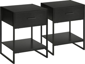 HOMCOM Sada 2 moderních nočních stolků, 2 noční stolky do ložnice a obývacího pokoje, se zásuvkou a otevřenou policí, moderní design, MDF a ocel, 45x4