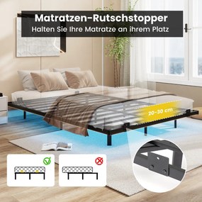 Costway Rám dvoulůžka plovoucí postel s LED světly moderní rám z kovu černé