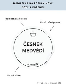 Samolepka na kořenky MEDVĚDÍ ČESNEK průhledná 5 cm tučné písmo
