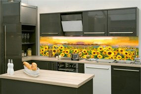 DIMEX | Fototapeta do kuchyně Malba slunečnic KI-260-214 | 260 x 60 cm | žlutá, zelená