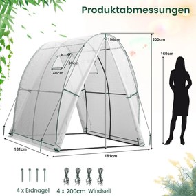 Costway Fóliový skleník s PE krytem do každého počasí a – 181 × 181 × 200 cm