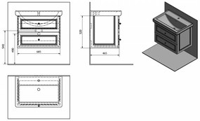 Sapho VIOLETA umyvadlová skříňka 68,5x52x46,5cm, bílá pololesk VI075-3131