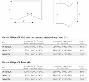 Mereo Mereo, Sprchový kout, LIMA, čtverec, chrom ALU, sklo Point, CK86122K