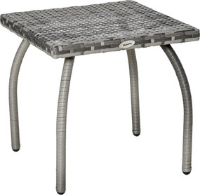 Zahradní stolek Outsunny z ratanu se železnými nohami, nosnost 30 kg, venkovní stolek pro terasu, balkon 45x45x44 cm šedý | Aosom