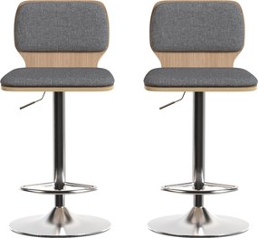 HOMCOM 2dílná sada barových židlí, výškově nastavitelná, s opěradlem a opěrkou nohou, otočná o 360°, 41x47,5x81-102 cm, šedá