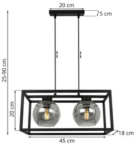 Závěsné svítidlo Haga Cage, 2x grafitové skleněné stínítko v kovovém rámu