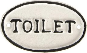 Bílo-černá antik litinová cedulka Toilet - 10*1*6 cm
