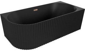 Mexen Gia volně stojící rohová vana rýhovaná pravá 150 x 75 cm, černá mat, přepad růžové zlato - 52701507571P-60