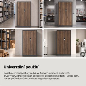 Kovová kancelářská skříň se zámkem na kód antracitová, ořech, 900x1850x400 mm: DANIEL Eco Design