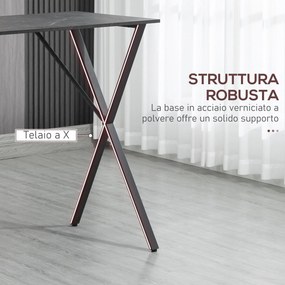 HOMCOM Moderní barová plocha v industriálním stylu, vysoký kuchyňský stůl s dřevem s mramorovým efektem a ocelí, 120 x 60 x 102 cm, černý