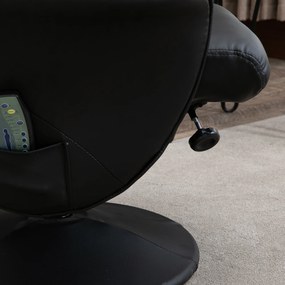 HOMCOM polohovací křeslo TV křeslo masážní křeslo s taburetem úložný prostor s 10 vibračními body umělá kůže černá 76 x 81 x 105 cm | Aosom