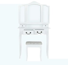 Kondela Toaletní stolek s taburetem, bílá/stříbrná, REGINA NEW