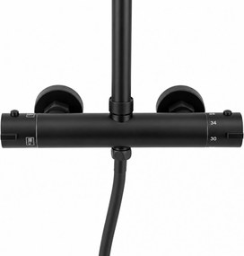 Erga Dubaj, sprchový set s termostatickou baterií a hlavovou sprchou 30 cm, černá matná, ERG-YKA-BP.DUBAJ-THERM-30-BLK