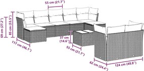 10dílná zahradní sedací souprava podušky světle šedá polyratan 3218322