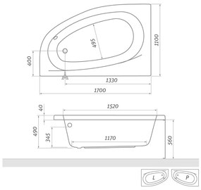 Roth Asymetrická akrylátová vana ISABELLA NEO Varianta: rozměry: 170x110 cm, orientace: Levá - (ISABELLA NEO 170 L - 9700000)