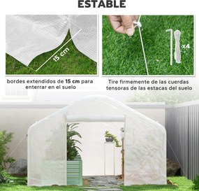 Outsunny Zahradní Skleník 4x3x2 m Tunelový Skleník se 2 Okny z UV-Odolného PE a 1 Rolovacími Dveřmi se Zipperem pro Zahradu a Terasu Bílý