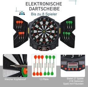 Elektronický terč na šipky s LED displejem vč. 12 šipek, 49 x 55 cm B8-0006