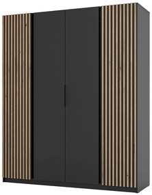 Šatní skříň KAJA 2LAM 2F | 200 cm | bez zrcadla | VYSOKÁ | černá + lamely