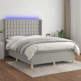 Box spring postel s matrací a LED světle šedá 140x200 cm textil 3139197