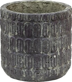 Šedý antik cementový obal na květináč se vzorem - Ø 17*16 cm