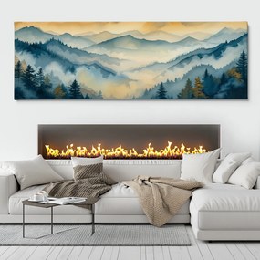 Obraz na plátně - Mlžné kopečky se smrkovými lesy FeelHappy.cz Velikost obrazu: 60 x 20 cm