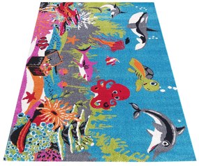 Dětský kusový koberec Mondo 104 Moře žralok delfín chobotnice modrý Rozměr: 160x220 cm