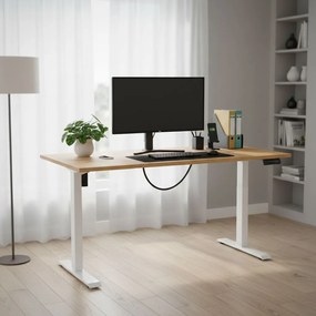 Výškově nastavitelný stůl OfficeTech B, 160 x 80 cm, bílá podnož, dub zlatý
