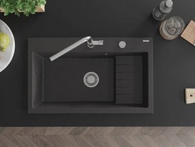 Mexen Omar žulový dřez 1-komorový 800 x 480 mm, černý tečkovaný, sifon chrom - 6520801005-76