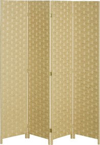 HOMCOM Dělicí stěna 4 panely 159,5x169,5 cm Skládací separator s dekorem z papírového provazu pro ložnici a obývací pokoj Hnědá | Aosom