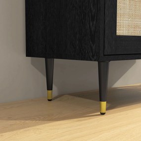 HOMCOM Buffet Skříňka s Dvojitými Dveřmi v Boho Stylu, 2 Úrovně, Ratanový Přední Panel 80 x 38 x 79 cm Černá | Aosom