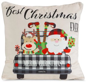 VÁNOČNÍ DEKORAČNÍ POVLAK NA POLŠTÁŘ SANTA7 45X45 CM VZOROVANÁ