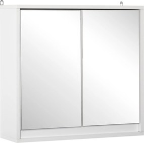 Koupelnová skříňka HOMCOM se zrcadlem, 2 dveřmi a nastavitelnou policí, závěsná koupelnová skříňka pro toaletu, moderní styl 48x14,5x45 cm Bílá | Aoso