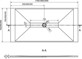 Mexen Toro, SMC obdélníková sprchová vanička 180 x 90 cm, černá, zlatá krytka, 43709018-G