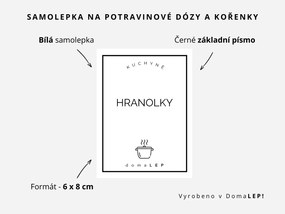 HRANOLKY - omyvatelná samolepka na kořenky, výběr rozměrů Ø 5 cm / 5 x 5 cm / 6 x 8 cm | DomaLEP tvar: KOLEČKO, barva: BÍLÁ - ČERNÉ písmo, velikost: Ø 5 cm - tučné písmo