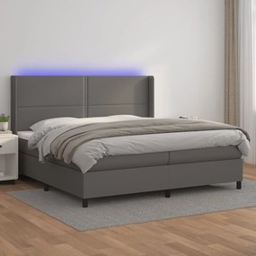 Box spring postel s matrací a LED šedá 200x200 cm umělá kůže