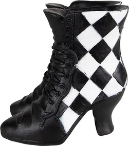 Dekorace socha černá dámská bota se šachovnicí - 15*12*15 cm