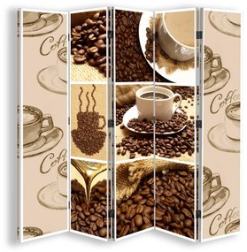 Ozdobný paraván, Káva v různých podobách - 180x170 cm, pětidílný, obustranný paraván 360°