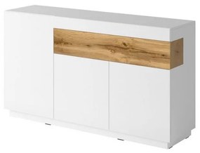 HELVETIA komoda SILKE 3D1S Bílý lesk/Dub wotan 150 x 85 x 40 cm