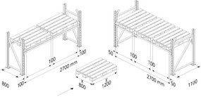 META Paletový regál 5500x1825x800 mm, 3 patra, přístavný